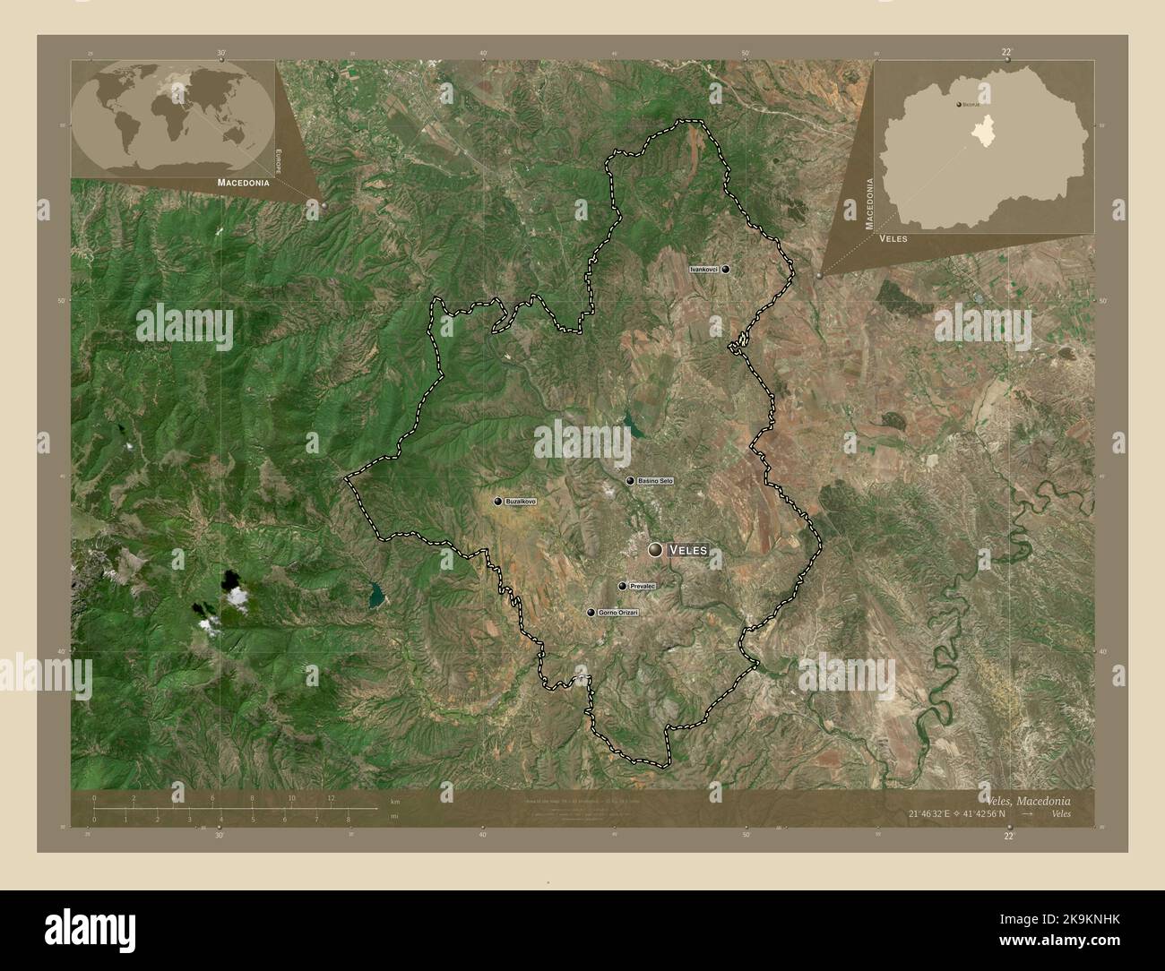 Veles, municipality of Macedonia. High resolution satellite map ...