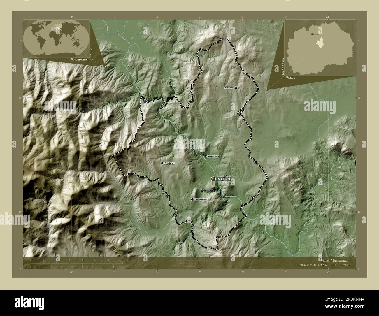 Veles, municipality of Macedonia. Elevation map colored in wiki style ...