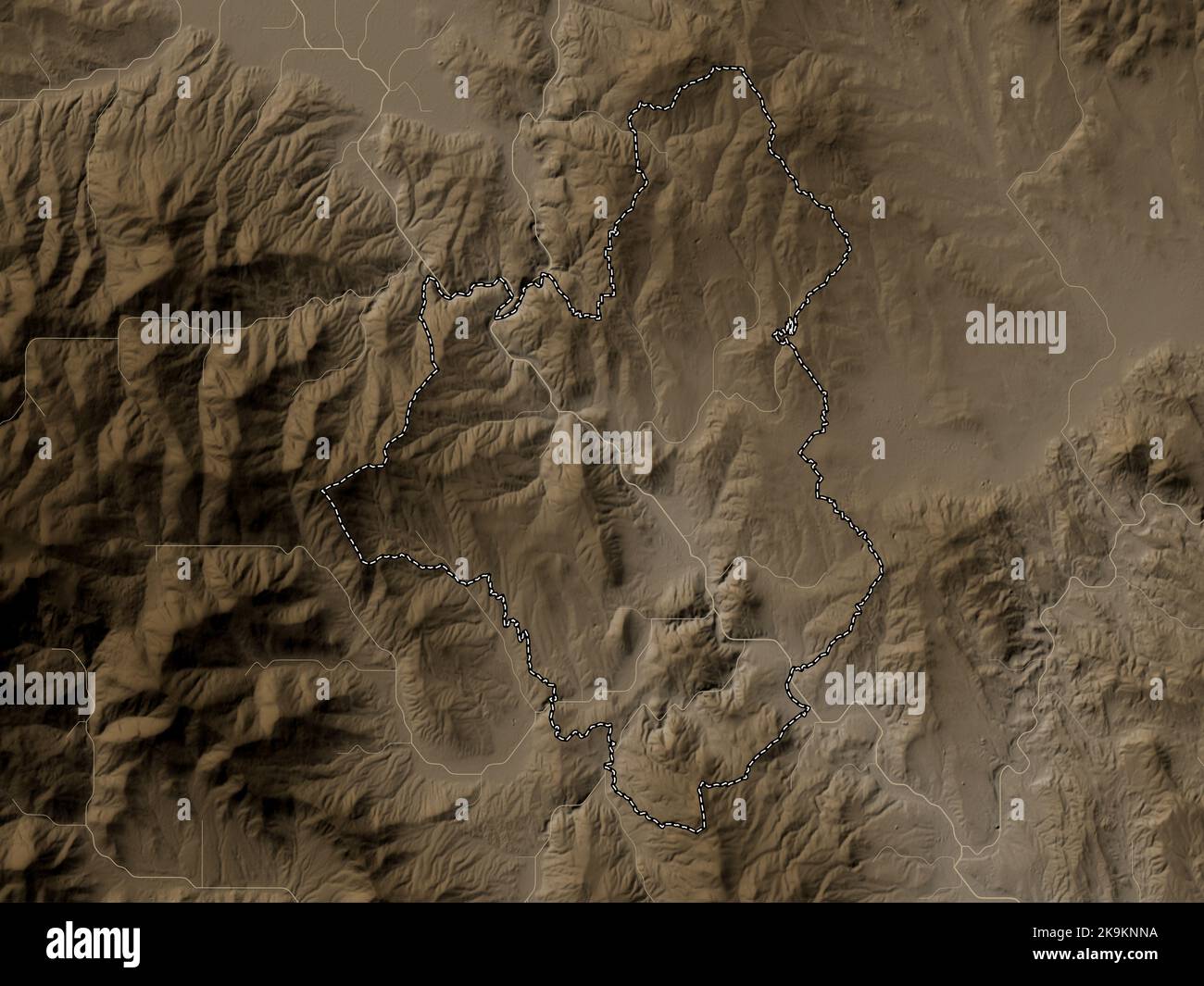 Veles, municipality of Macedonia. Elevation map colored in sepia tones ...