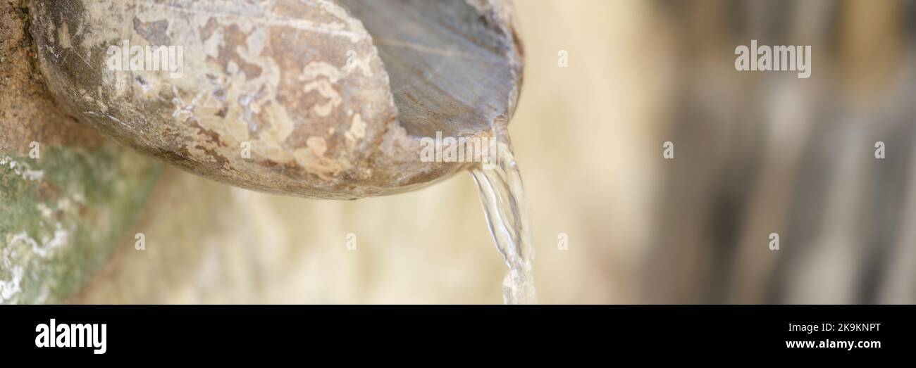 Jet of water flowing from stoneless mountain spring closeup Stock Photo ...