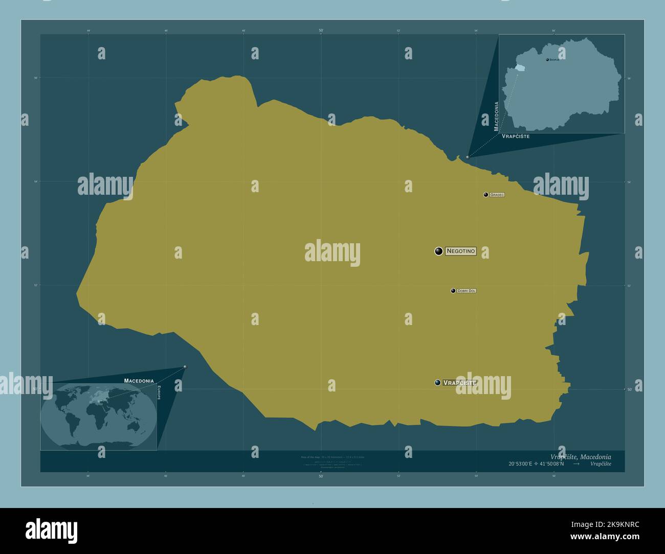 Vrapciste, municipality of Macedonia. Solid color shape. Locations and ...