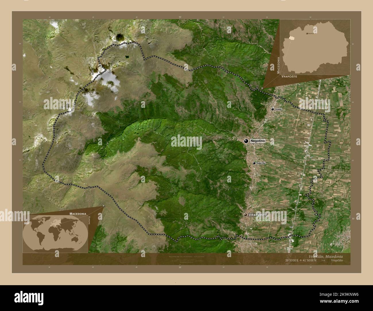 Vrapciste, municipality of Macedonia. Low resolution satellite map ...