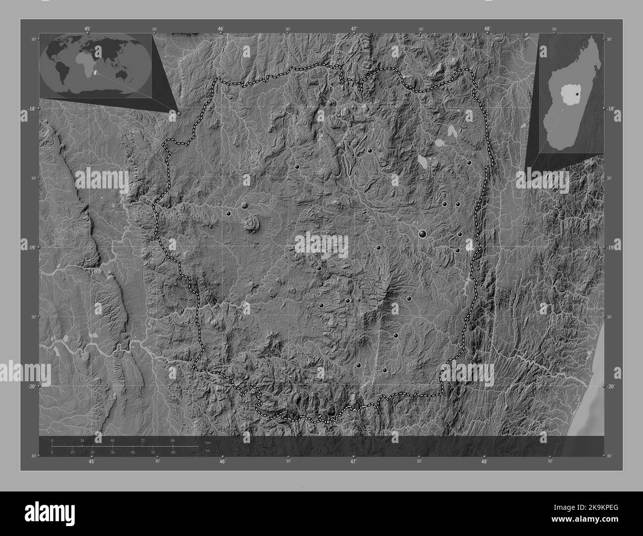 Antananarivo, autonomous province of Madagascar. Bilevel elevation map ...