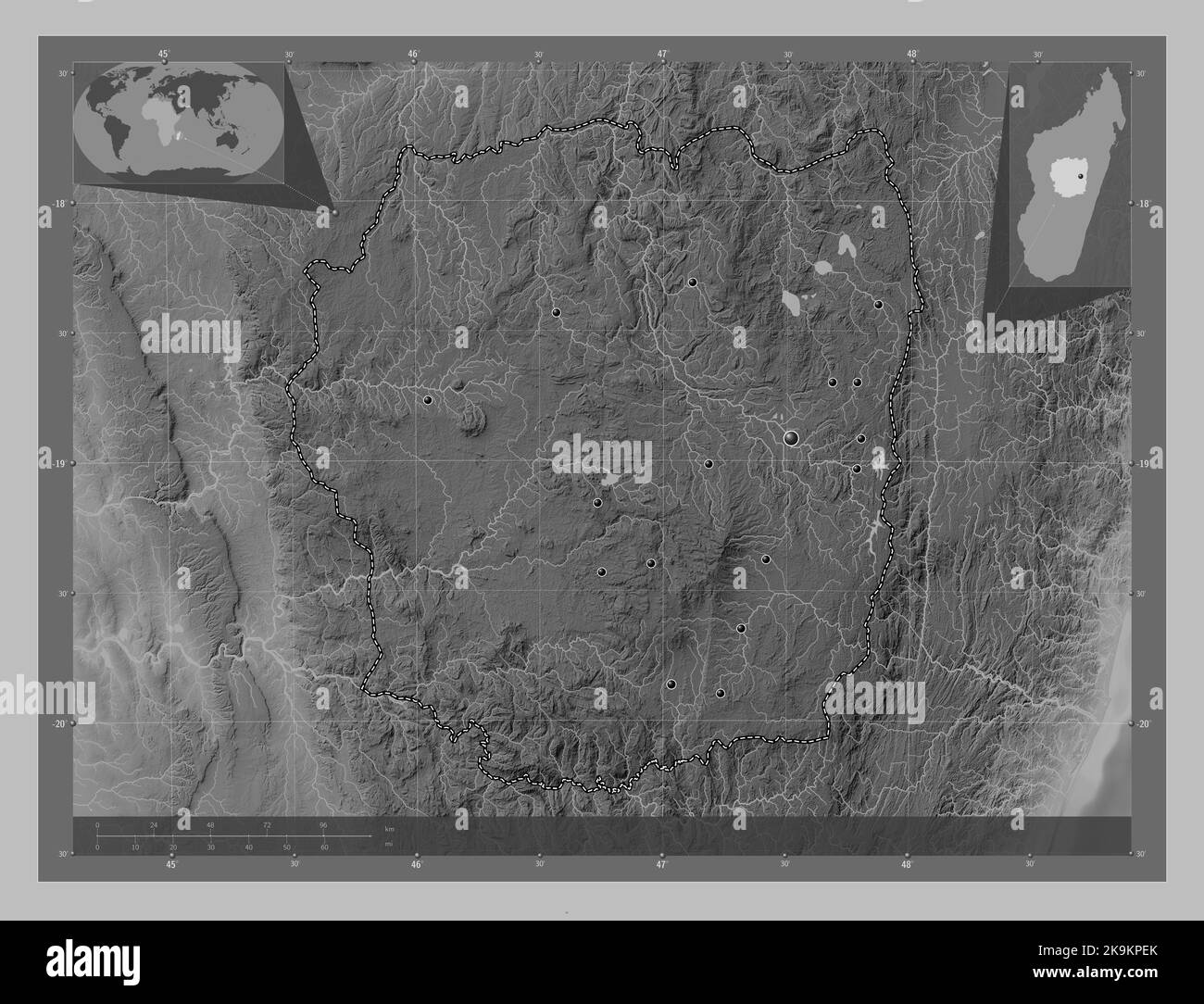 Antananarivo, autonomous province of Madagascar. Grayscale elevation ...