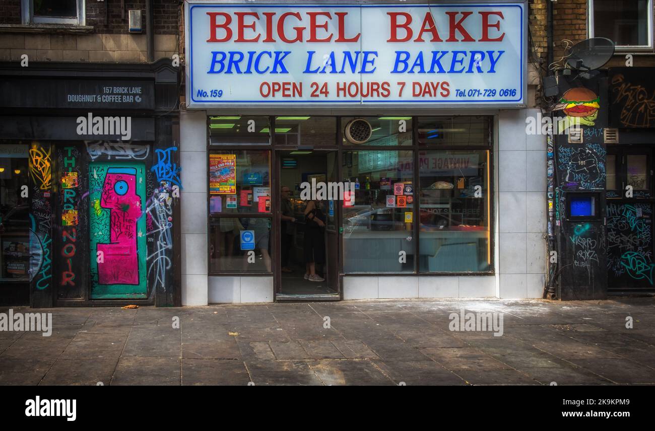 London, UK, July 2022, view of Beigel Bake, a bakery in Brick Lane ...