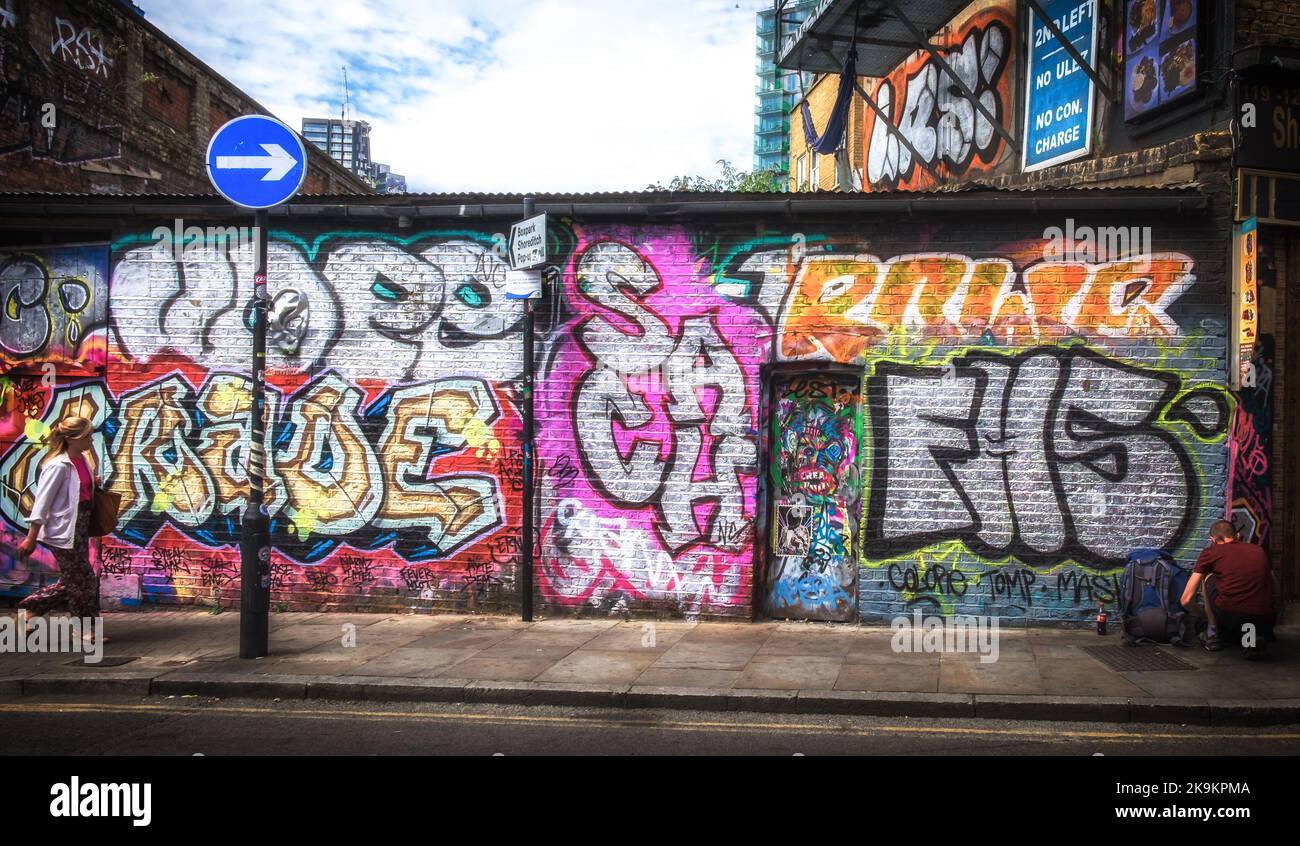 London, UK, July 2022, view of murals in Brick lane street Stock Photo ...