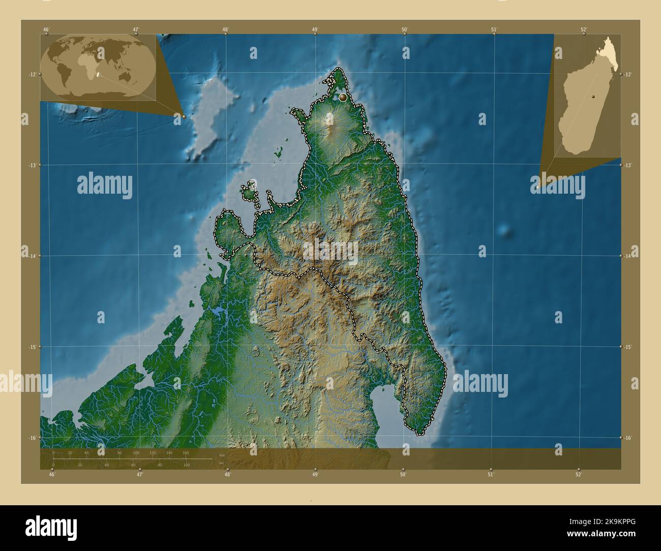 Antsiranana, autonomous province of Madagascar. Colored elevation map ...