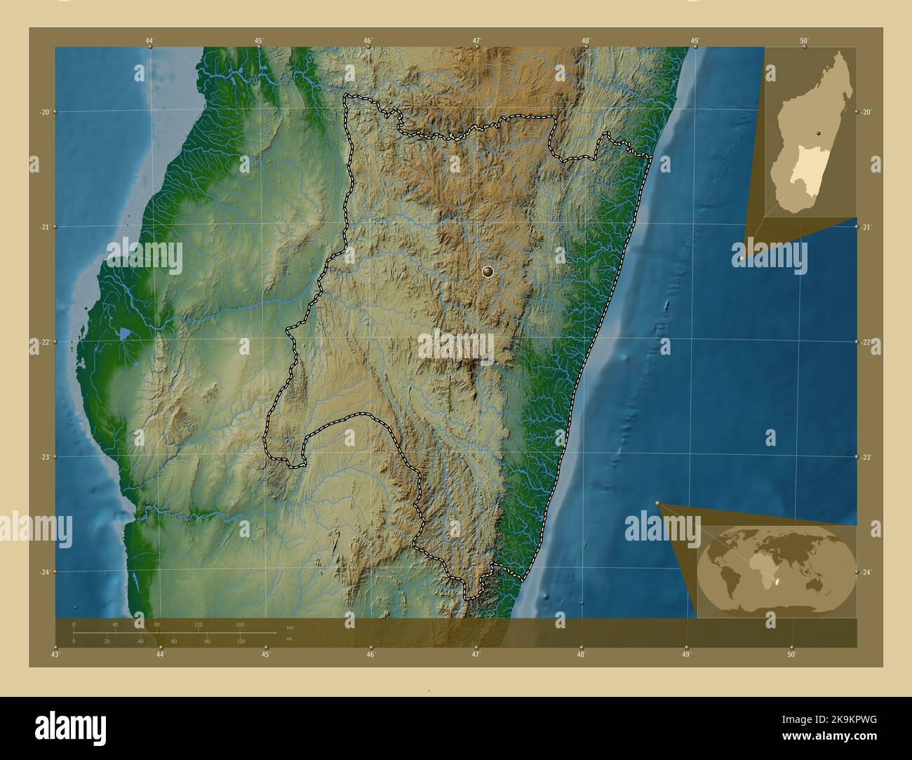 Fianarantsoa, autonomous province of Madagascar. Colored elevation map ...