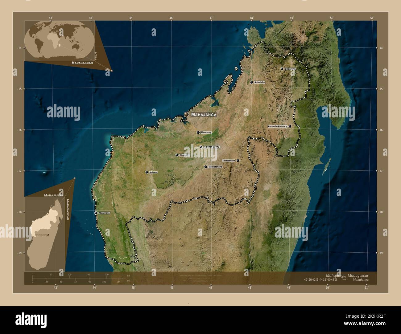 Mahajanga, autonomous province of Madagascar. Low resolution satellite ...