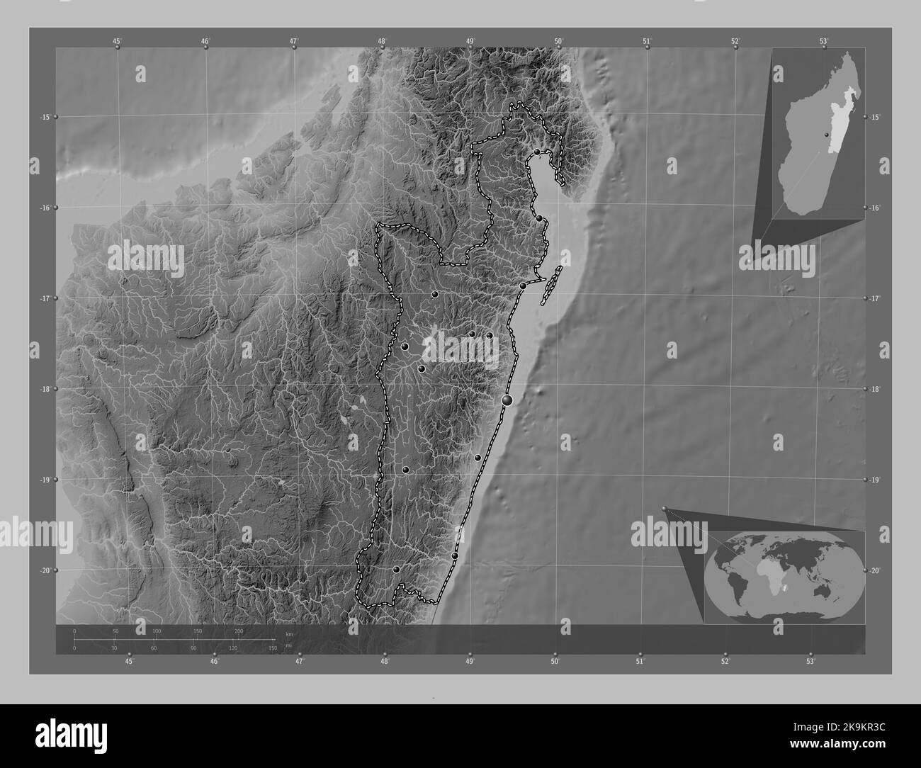 Toamasina, autonomous province of Madagascar. Grayscale elevation map ...