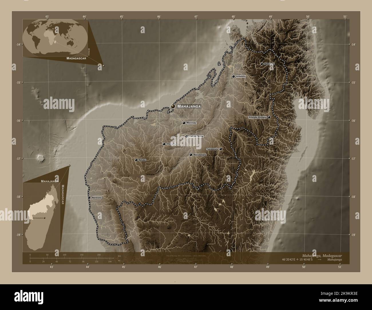 Mahajanga, autonomous province of Madagascar. Elevation map colored in ...