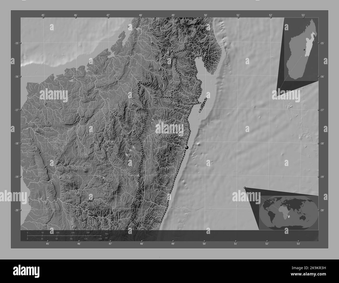 Toamasina, autonomous province of Madagascar. Bilevel elevation map ...