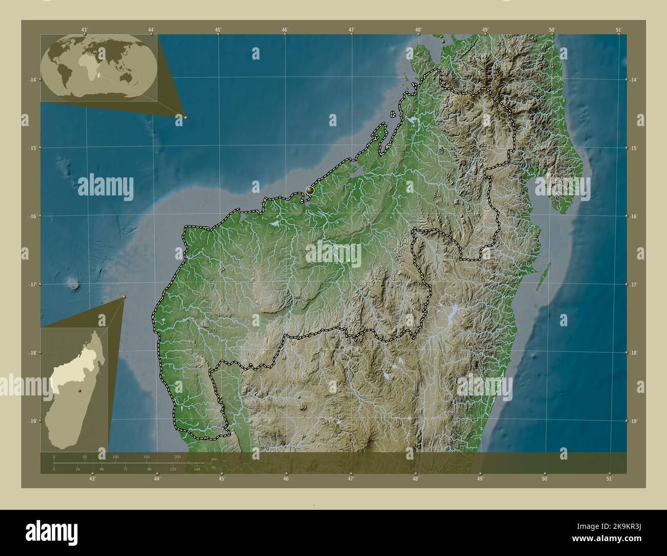 Mahajanga, autonomous province of Madagascar. Elevation map colored in ...
