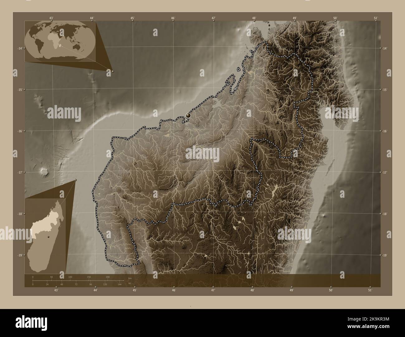 Mahajanga, autonomous province of Madagascar. Elevation map colored in ...
