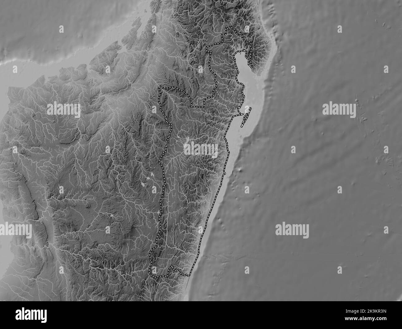 Toamasina, autonomous province of Madagascar. Grayscale elevation map ...