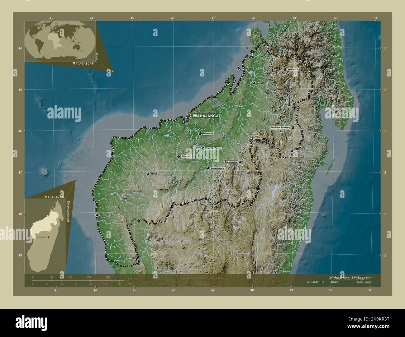 Mahajanga, autonomous province of Madagascar. Elevation map colored in ...