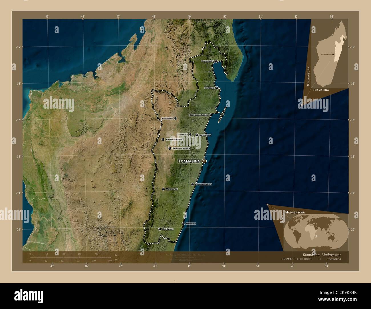 Toamasina, autonomous province of Madagascar. Low resolution satellite ...