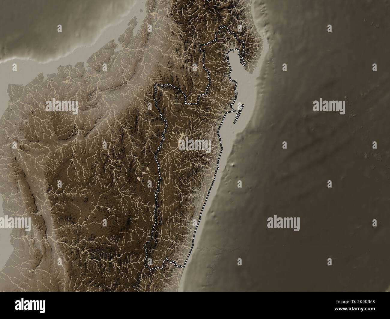 Toamasina, autonomous province of Madagascar. Elevation map colored in ...