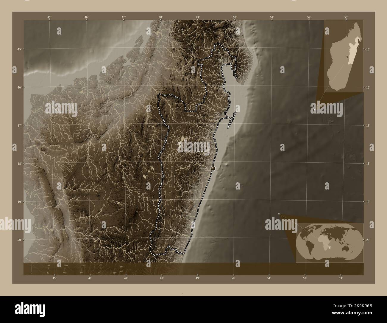 Toamasina, autonomous province of Madagascar. Elevation map colored in ...