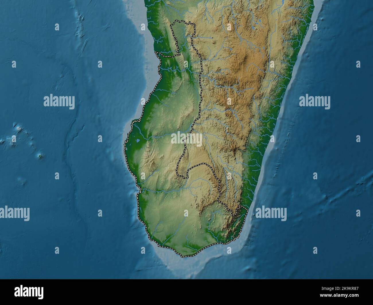 Toliary, autonomous province of Madagascar. Colored elevation map with ...