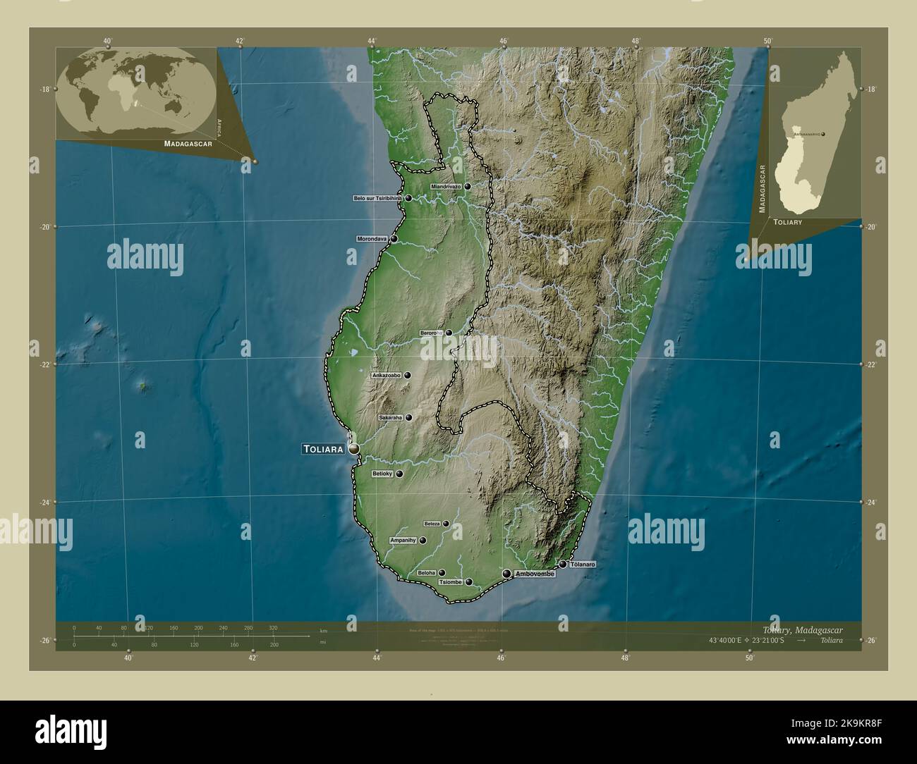 Toliary, autonomous province of Madagascar. Elevation map colored in ...