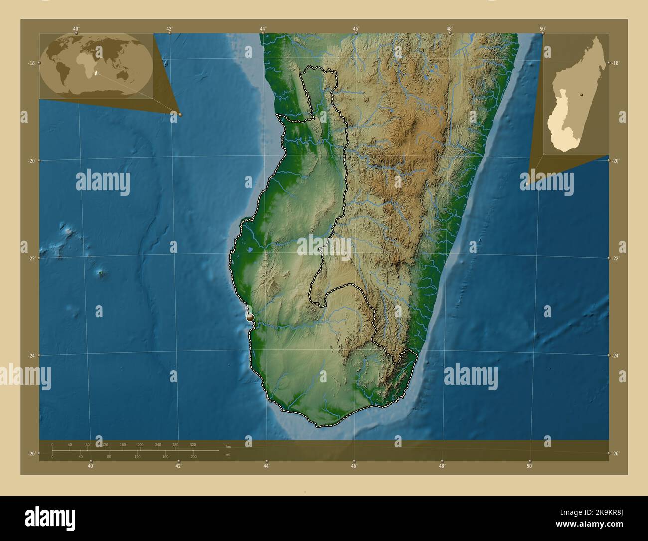 Toliary, autonomous province of Madagascar. Colored elevation map with ...
