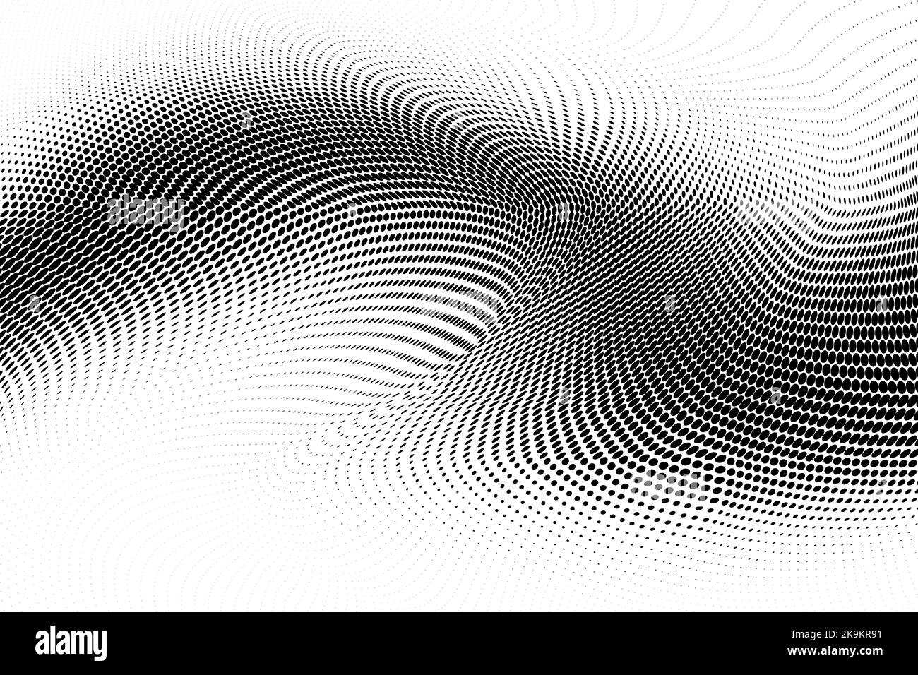 Abstract monochrome grunge wavy halftone pattern. Soft dynamic lines. Half tone vector ...
