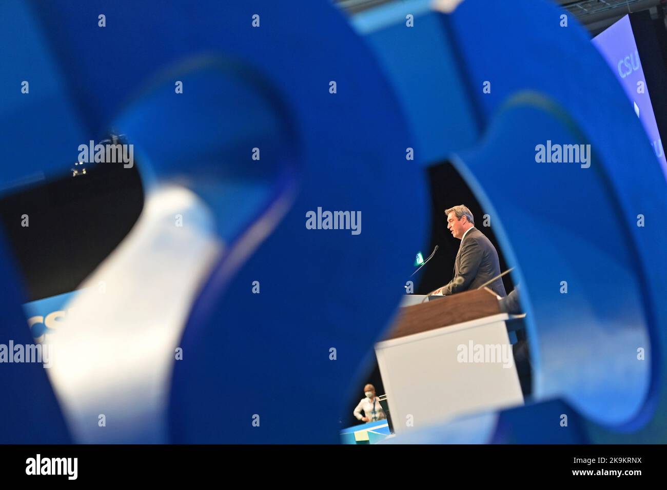 Markus SOEDER (Prime Minister of Bavaria and CSU Chairman) behind CSU ...