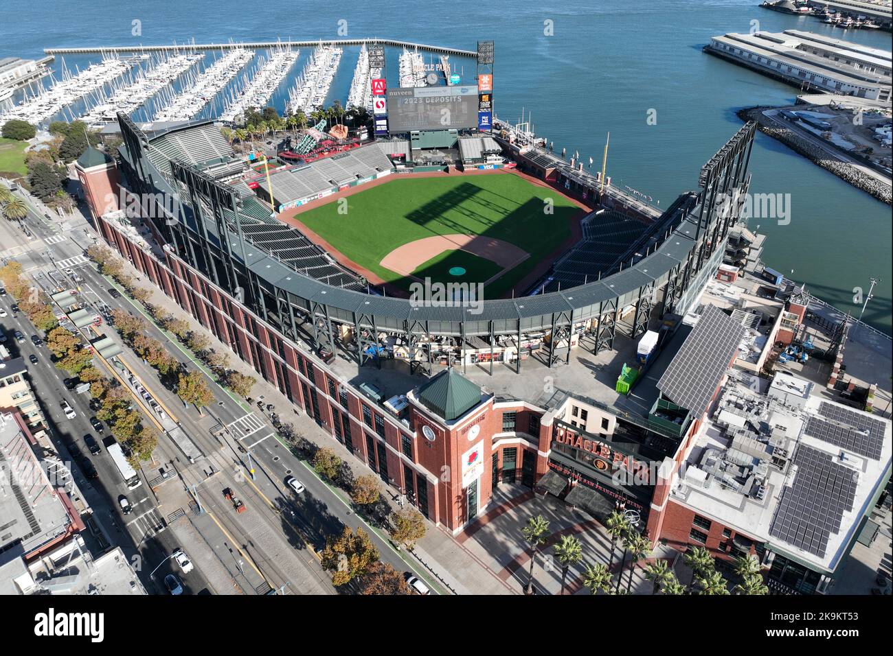 A general overall aerial view of Oracle Park, Wednesday, Oct, 26, 2022 ...