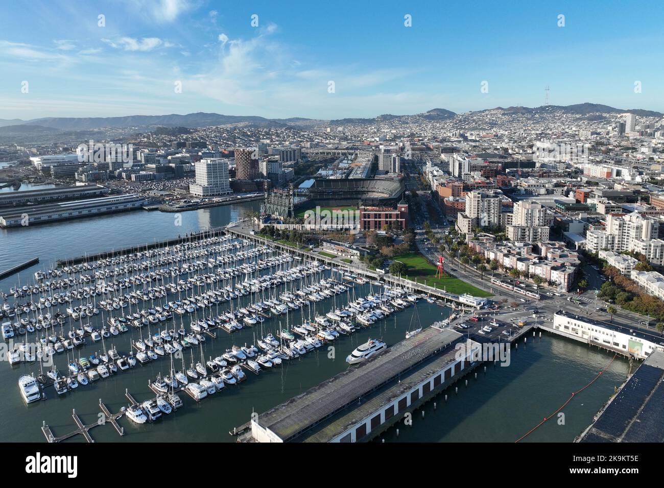 A general overall aerial view of Oracle Park, Wednesday, Oct, 26, 2022 ...