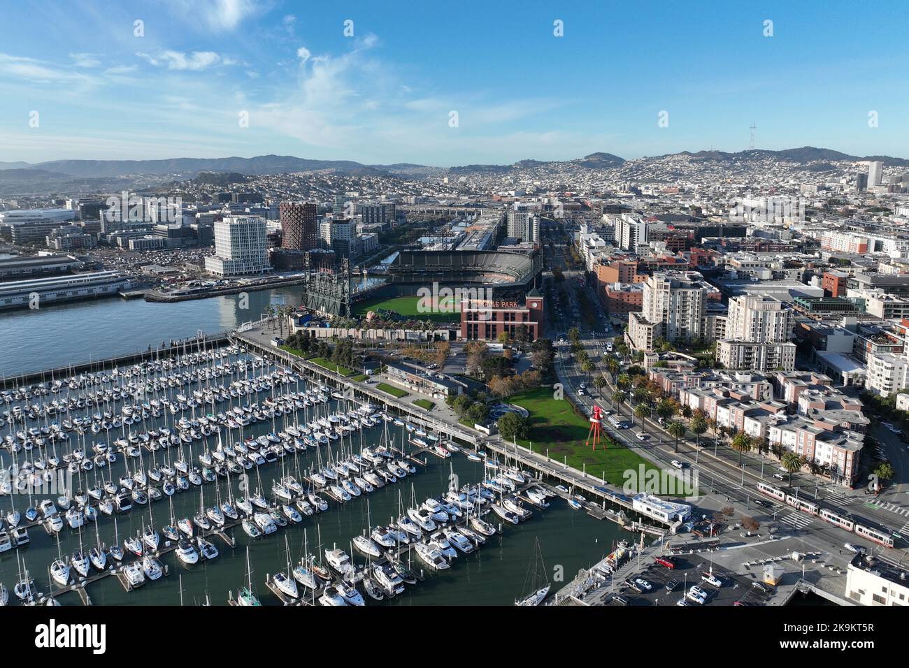 A general overall aerial view of Oracle Park, Wednesday, Oct, 26, 2022 ...