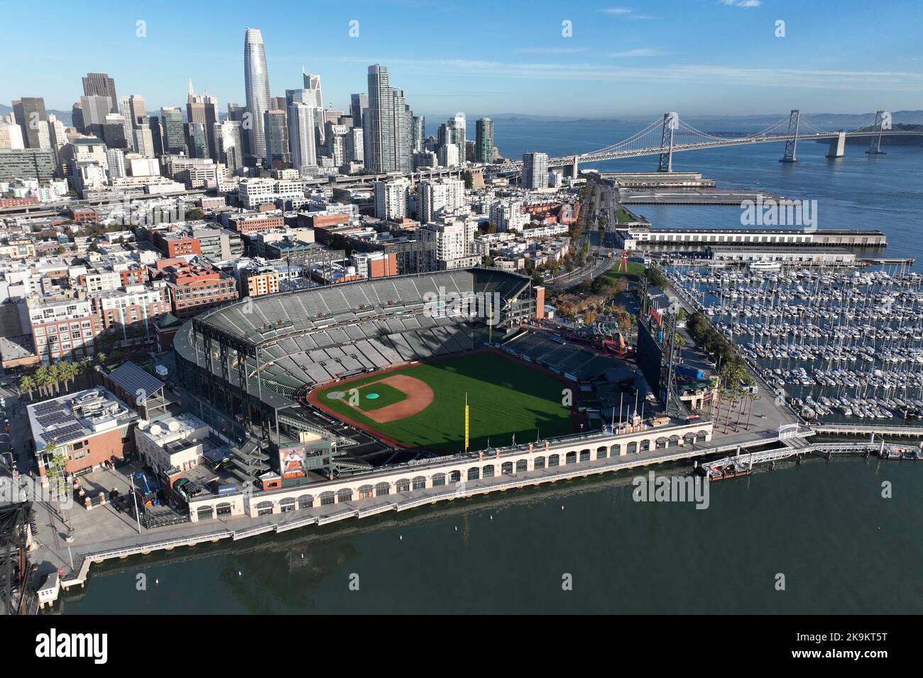A general overall aerial view of Oracle Park, Wednesday, Oct, 26, 2022 ...