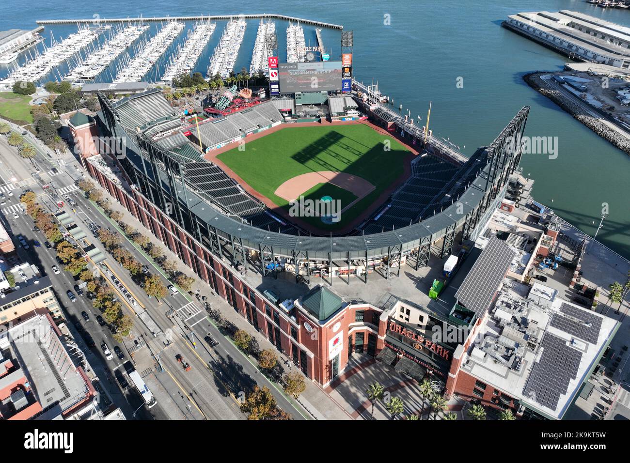 A general overall aerial view of Oracle Park, Wednesday, Oct, 26, 2022 ...