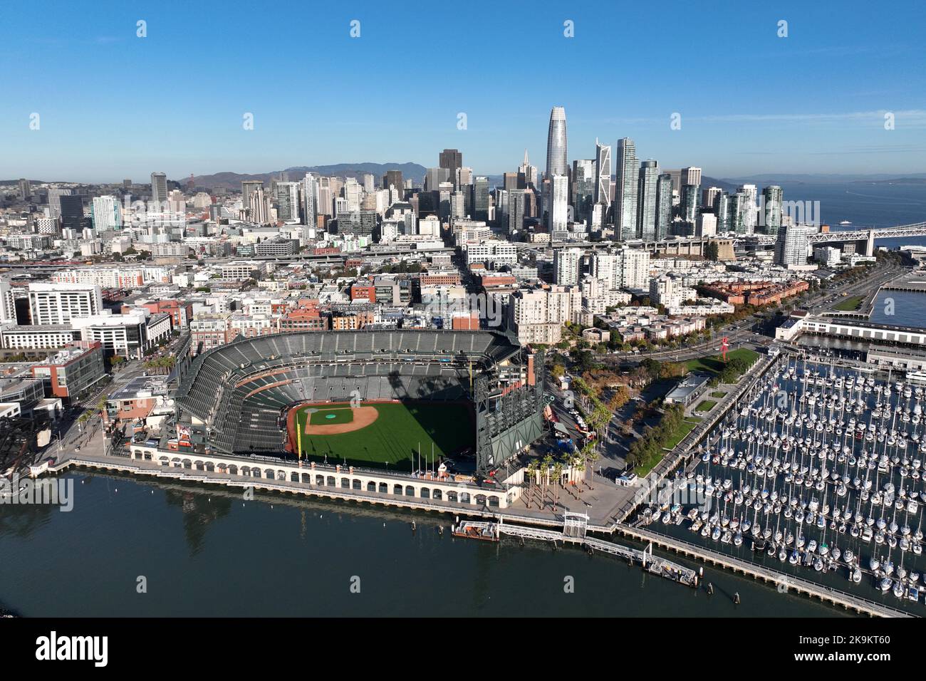 A general overall aerial view of Oracle Park, Wednesday, Oct, 26, 2022 ...