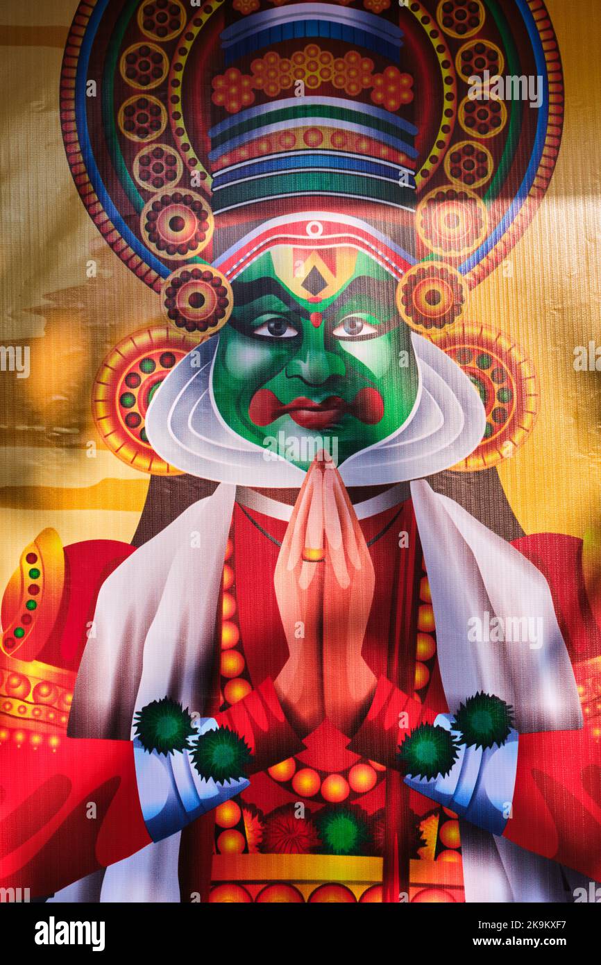 Painting of an Indian Kathakali dancer greeting with a 'namaste ...