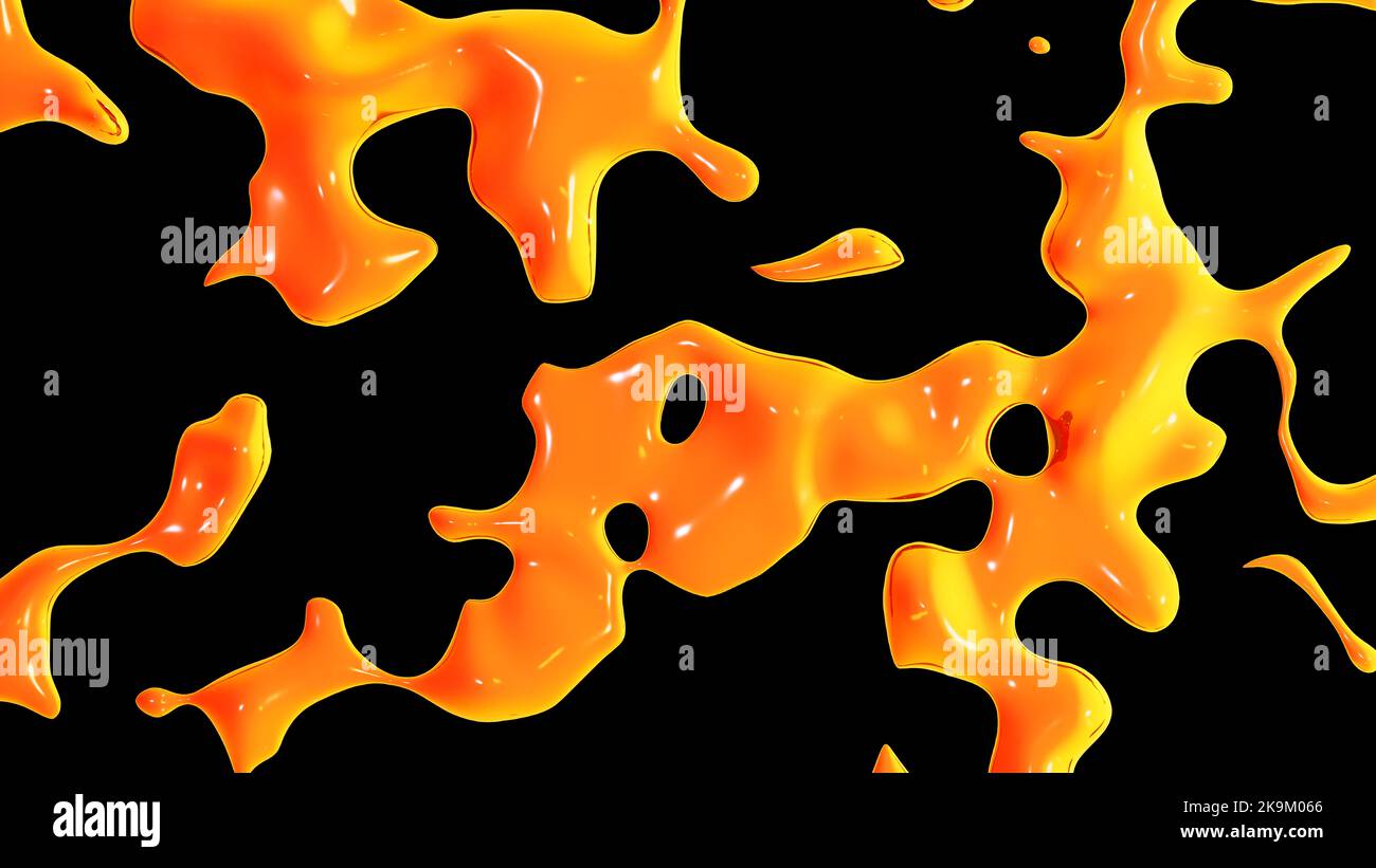 Fluid metallic drops y2k orange background. Dynamic iridescent ...