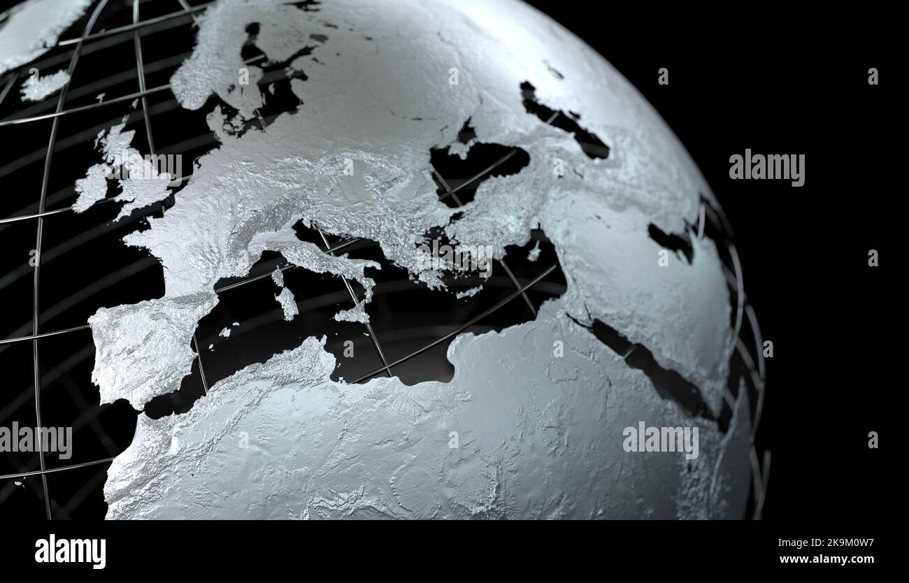 golden earth globe metallic finish black background - 3D rendering ...