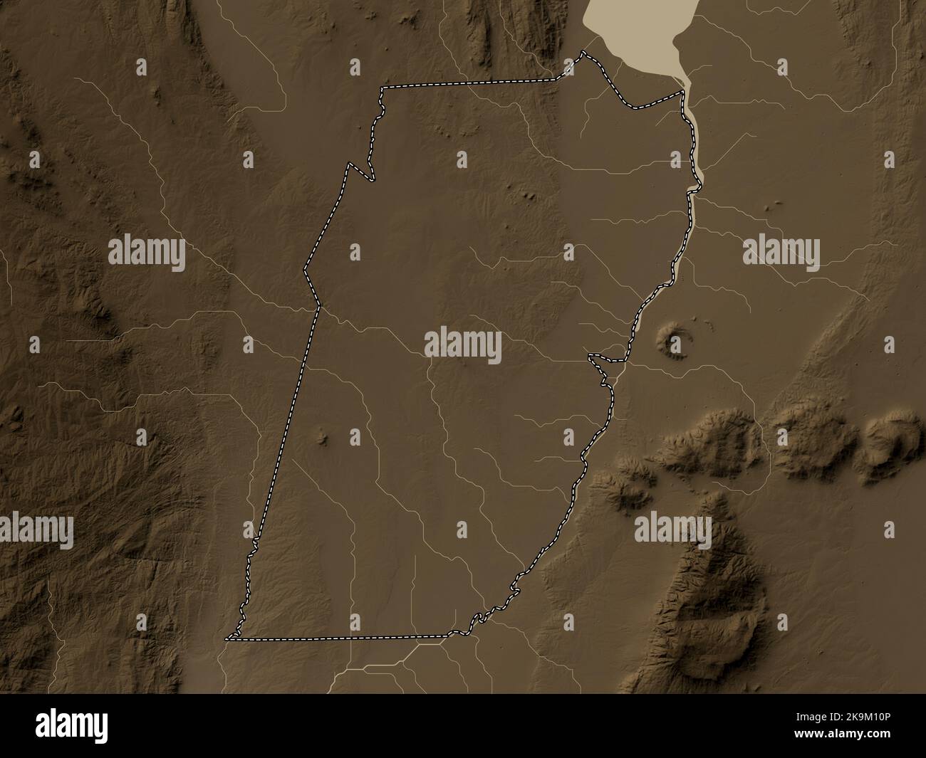Balaka, district of Malawi. Elevation map colored in sepia tones with ...