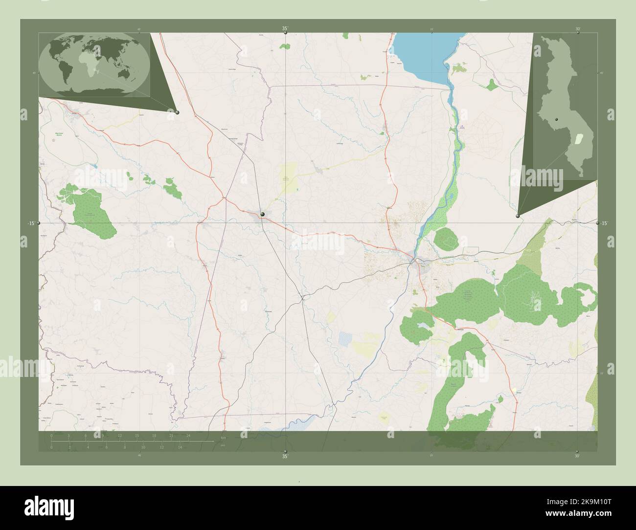 Balaka, district of Malawi. Open Street Map. Locations of major cities ...