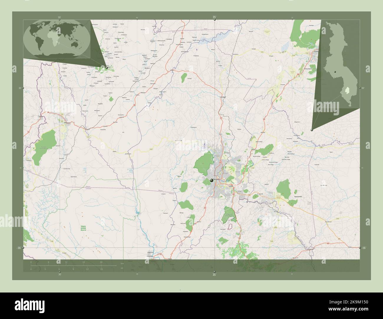 Blantyre, district of Malawi. Open Street Map. Locations of major ...