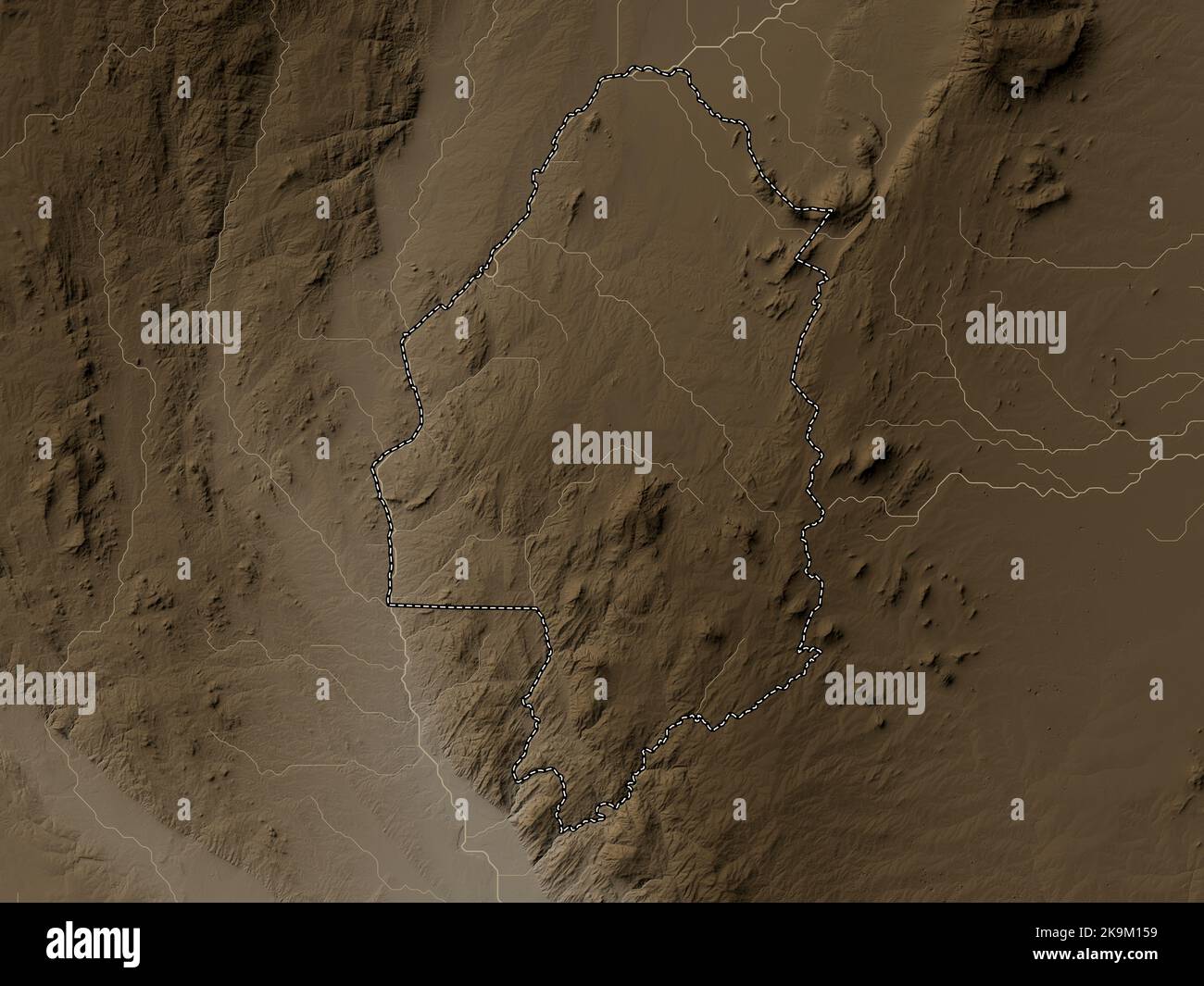 Blantyre, district of Malawi. Elevation map colored in sepia tones with ...