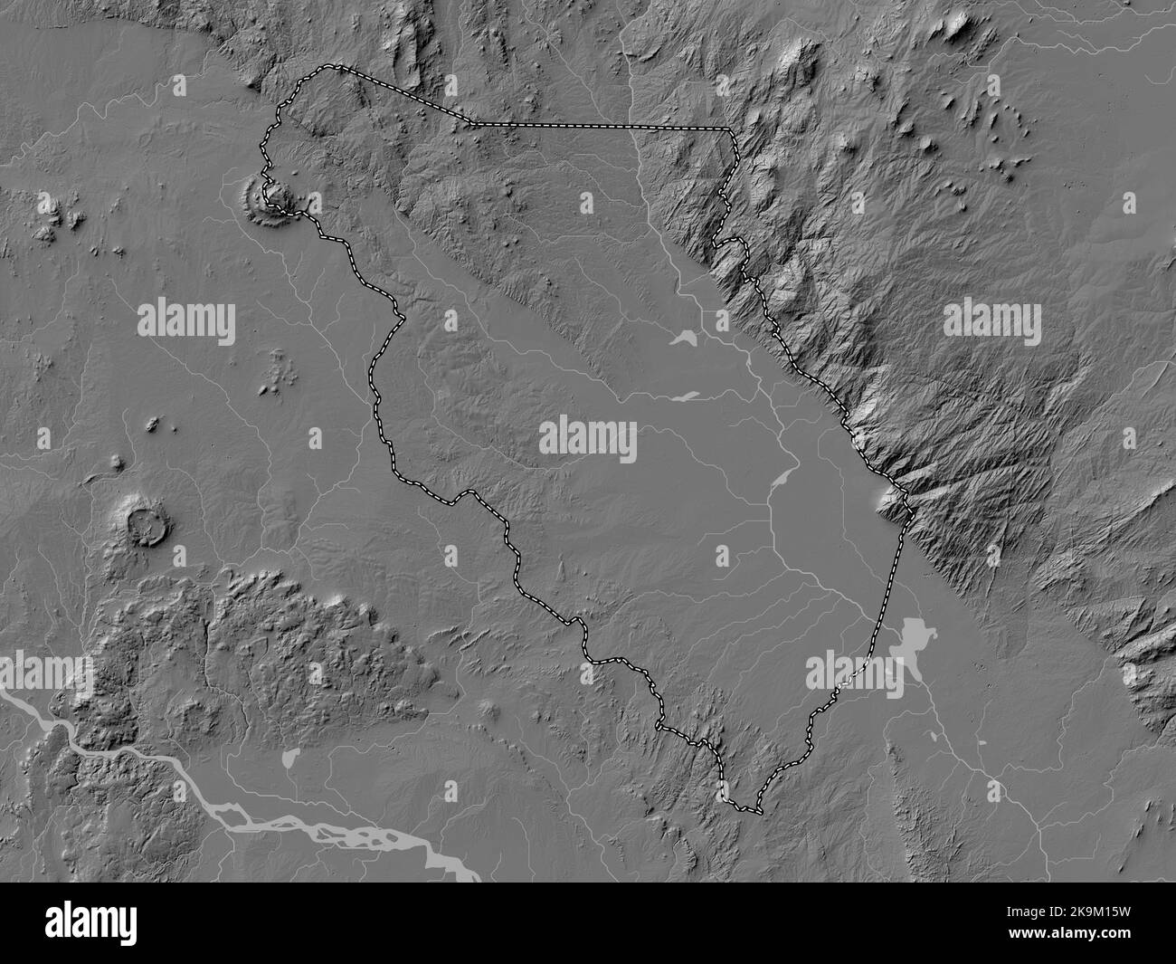 Chikwawa, district of Malawi. Bilevel elevation map with lakes and ...
