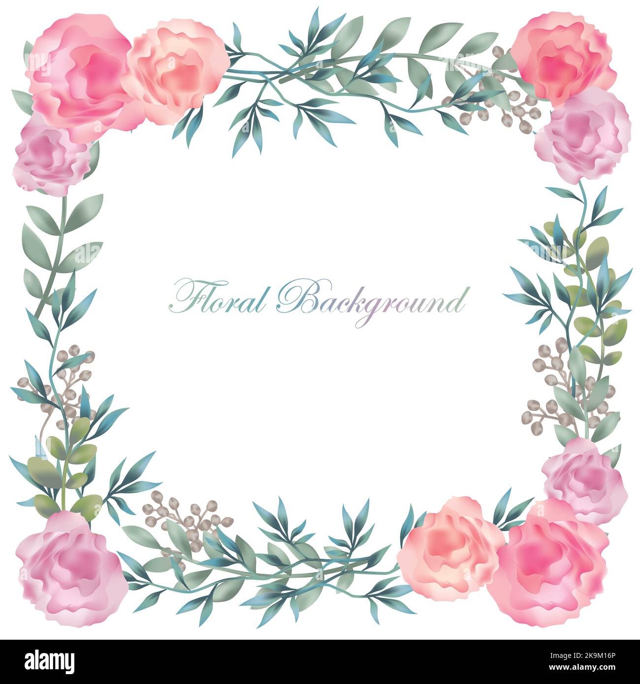 Watercolor square flower frame/background isolated on a white ...