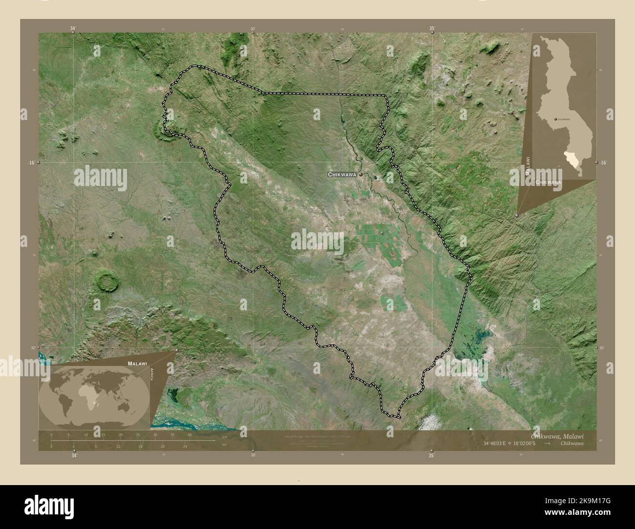 Chikwawa, district of Malawi. High resolution satellite map. Locations ...