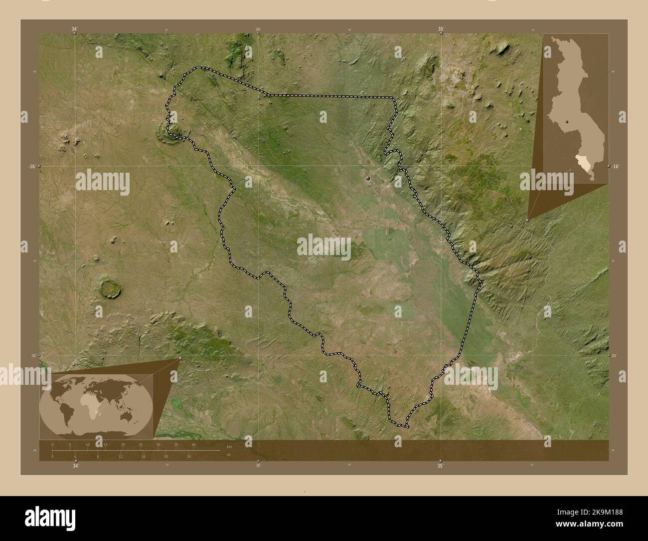 Chikwawa, district of Malawi. Low resolution satellite map. Locations ...