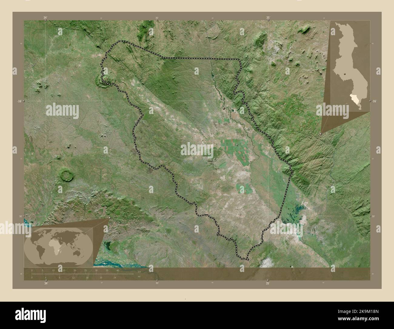 Chikwawa, district of Malawi. High resolution satellite map. Locations ...