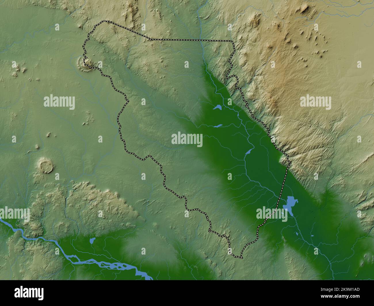 Chikwawa, district of Malawi. Colored elevation map with lakes and rivers Stock Photo - Alamy