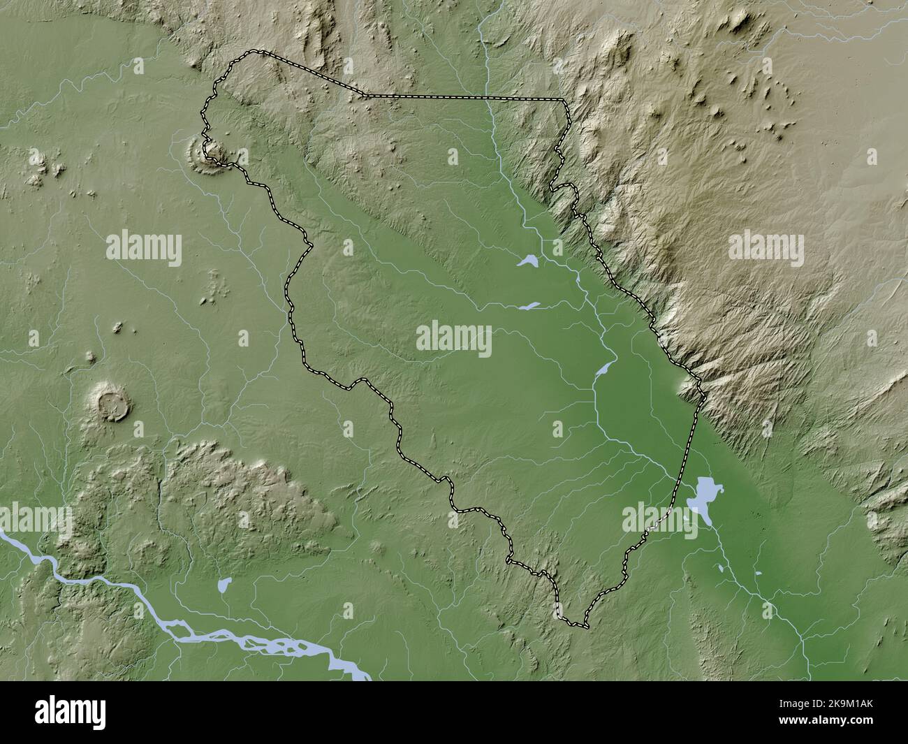 Chikwawa, district of Malawi. Elevation map colored in wiki style with ...