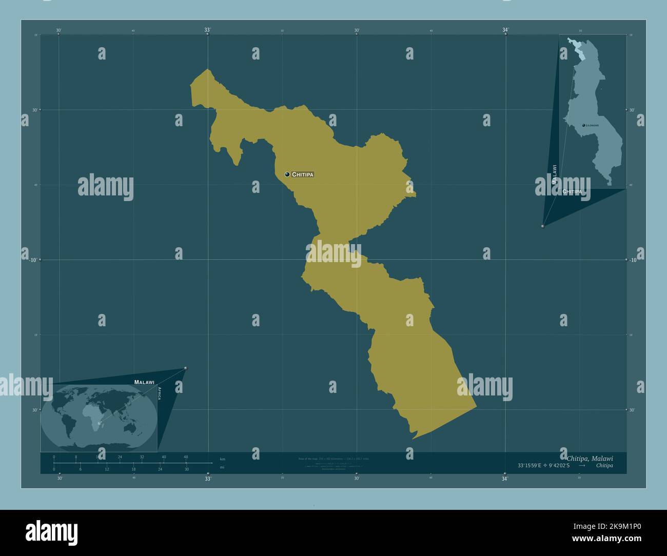 Chitipa, district of Malawi. Solid color shape. Locations and names of ...