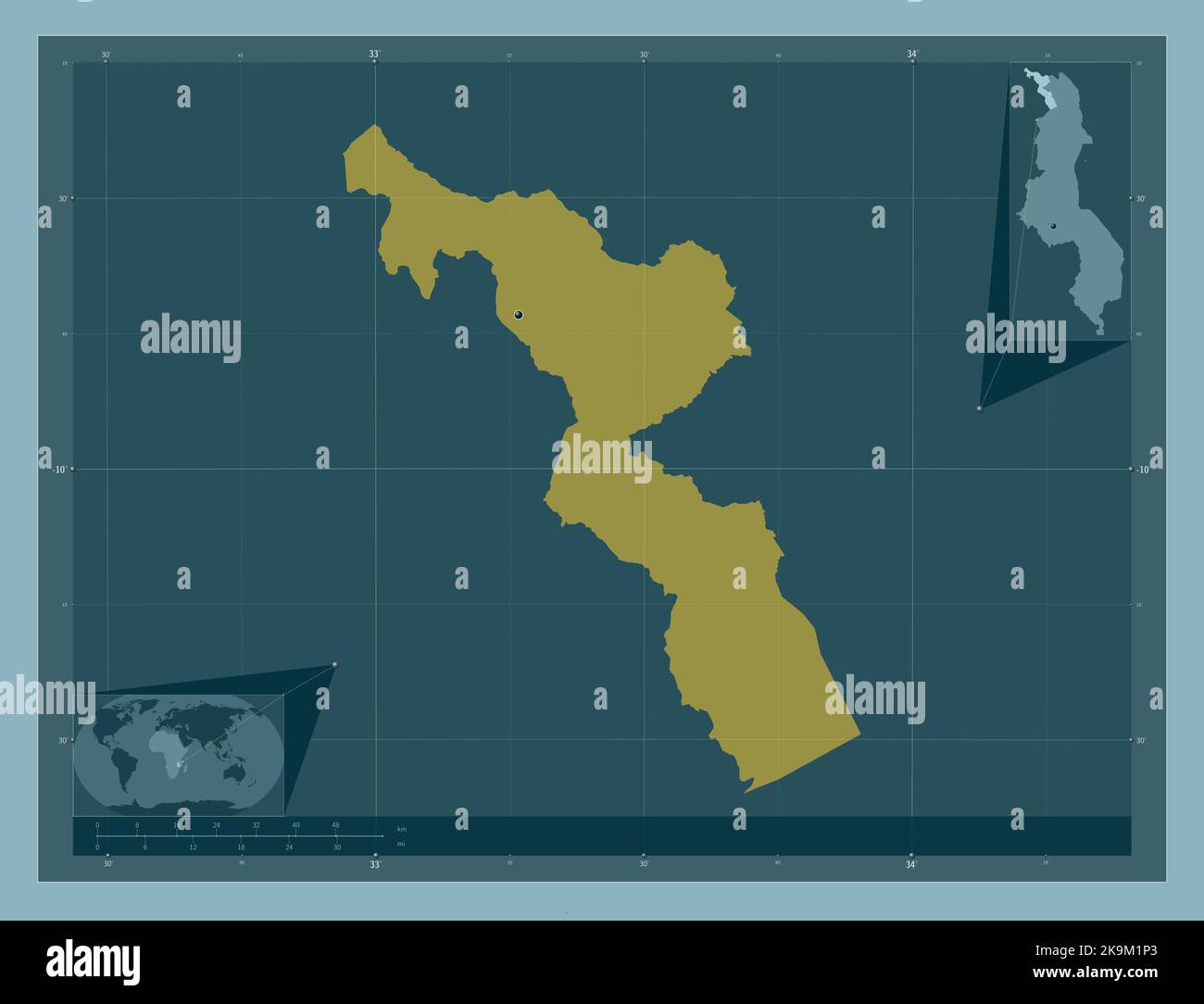 Chitipa, district of Malawi. Solid color shape. Corner auxiliary ...